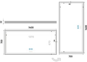 Nimco Bílé LED zrcadlo 1400x700 se dvěma dotykovými senzory - ZPB 13008VX-05