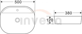 Invena Halia, umyvadlo na desku 500x380x120 mm, bílá lesklá, INV-CE-18-001-C