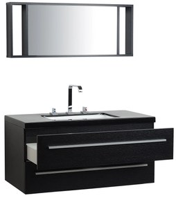 Černý nástěnný nábytek do koupelny se zásuvkou a zrcadlem  ALMERIA Beliani