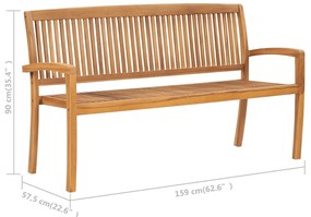 vidaXL Marketos Stohovatelná zahradní lavice s poduškou 159 cm masivní teak