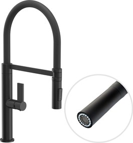 Gamma Mega, vysoká kuchyňská baterie s elastickým ramenem a sprškou, černá matná, GMA-BFL-BK