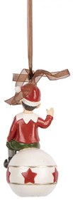 Vánoční závěsná dekorace veselý elf na červeno-bílé ozdobě – 5x5x10 cm