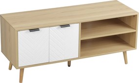 HOMCOM Moderní televizní stolek s 2 dvířky a 2 policemi pro televize do 116 cm pro ložnici 110x39x48,8 cm Přírodní a bílý