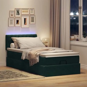 Osmanská postel s matrací &amp; LED tmavě zelená 80x200cm samet 3312659