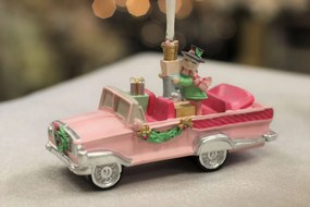 Pastelově růžová závěsná vánoční ozdoba auto 11cm
