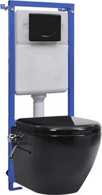 vidaXL Závěsné WC bezobrubové s podomítkovou nádržkou keramika [3200553] Barva: Černá