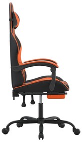 Otočná herní židle s podnožkou černá a oranžová umělá kůže,  349537