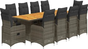 11dílný zahradní bistro set s poduškami šedý polyratan 3277279