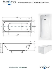 Besco CONTINEA 150 cm VANCONT150 vana bez nožiček