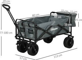 Skládací vozík Outsunny s chladící taškou, plážový vozík s nastavitelnou rukojetí, zahradní vozík do 100 kg nosnost, Oxford, tmavě šedý