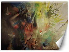 Fototapeta, Žena s kolibříky jako malovaná - 300x210 cm
