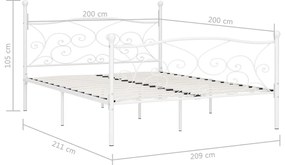 vidaXL Marketos Rám postele s laťkovým roštem bílý kov 200 x 200 cm