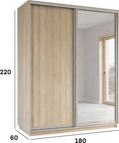 Skříně s posuvnými dveřmi 1800x2200x600 1LTD 1 Zrcadlo Dub Sonoma, profil stříbrný