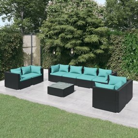 vidaXL 9dílná zahradní sedací souprava s poduškami polyratan [3102287] Barva: Černá