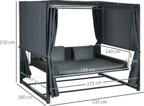 Houpačka Outsunny Hollywood s pergolou, zahradní houpací lůžko odolné proti povětrnostním vlivům, včetně polštářů, 235 x 180 x 210 cm, tmavě šedá pro…