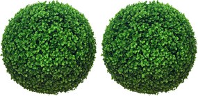 HOMCOM 2-Pack Velká Umělá Kulička z Bukového Dřeva Ø40 cm, UV-Odolná Umělá Rostlina v Květináči, Plastové Umělé Rostliny, Realistická Dekorace pro Obý
