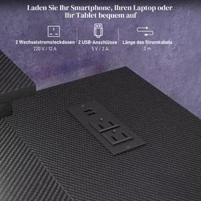 HOMCOM Stůl ve tvaru L s LED diodami, zásuvkami, USB, oboustranný počítačový stůl s polici, 107 x 80 x 90 cm, černý [