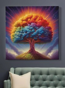 Obraz na plátně - Barevný zářící strom života FeelHappy.cz Velikost obrazu: 80 x 80 cm