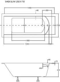 NIKIDO - B Akrylátová vana SHEA SLIM 140x70, 150x70, 160x70, 170x70 Velikost: 140x70