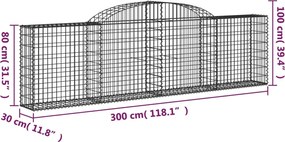 vidaXL Klenuté gabionové koše 11ks 300x30x80/100 cm pozinkované železo [3146512]