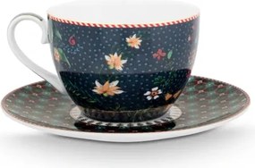 Pip Studio Berry Blues cappuccino šálek s podšálkem 270ml, modrý (krásně zdobený šálek 270ml)