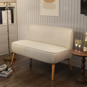 HOMCOM Moderní dvoumístná pohovka bez opěrky se sametovým vzhledem, malá pohovka s dřevěnými nohami, 117 x 56,5 x 77 cm, Krémová