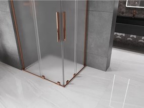 Mexen Velar L Duo, sprchový kout s posuvnými dveřmi 90 x 80 cm, 8mm sklo námraza, růžové zlato, 871-090-080-02-33-60