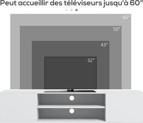 HOMCOM Nástěnný televizní stolek v moderním stylu - 2 skříňky, 2 centrální nika a 2 otvory pro správu kabelů 140 x 30 cm bílá