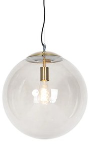 Moderní závěsná lampa mosazná s kouřovým sklem 40 cm - Koule