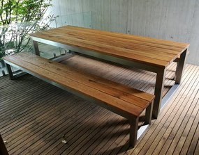 KULHÁNEK Zahradní sestava s nerezovými nohami - stůl, 2x lavice bez opěradla Odstín nátěru: lazura - dub