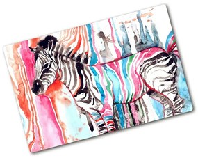 Wallmuralia Deska na krájení skleněná Barevná zebra 80x52 cm