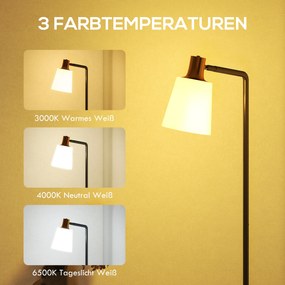HOMCOM LED stojací lampa do obývacího pokoje, stojací lampa s 350° otočnou hlavou, stojací lampa s barevnými teplotami 3000K/4000K/6500K, černá