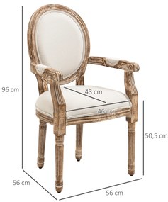 HOMCOM retro jídelní židle čalouněná židle područky gumové dřevo krémová bílá barva dřeva 56x55,5x96cm | Aosom