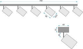 Toolight Toolight, JNH031-6C, stropní bodové svítidlo, 6× GU10, 75 cm, bílá, OSW-56221