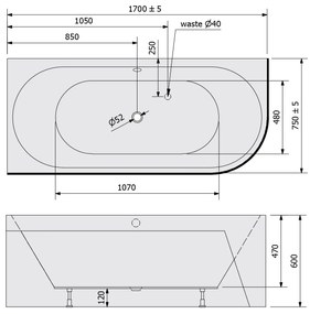 Polysan Monolith volně stojící vana VIVA L MONOLITH, 170x75x60 cm, 70119M