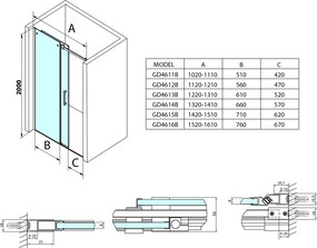 Gelco Gelco, DRAGON BLACK sprchové dveře 1200mm, čiré sklo, GD4612B