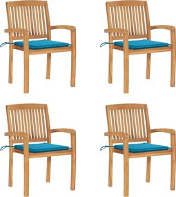 vidaXL Stohovatelné zahradní židle s poduškami 4 ks masivní teak [3073211] Barva: Modrá