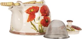Krémová konvička s vlčími máky a se sítkem - 18*14*12 cm / 800 ml