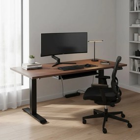 Výškově nastavitelný stůl OfficeTech C, 160 x 80 cm, černá podnož, ořech