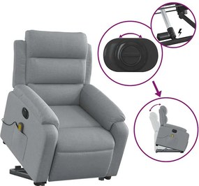 Elektrické zvedací masážní polohovací křeslo světle šedé textil 3205016