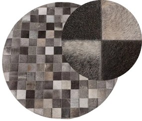 Šedý patchwork koberec z hovězí kůže ⌀ 140 cm BERGAMA Beliani
