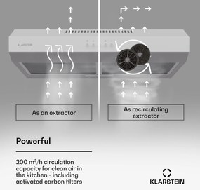 Klarstein Contempo 60, digestoř, 60 cm, podskříňková, 200 m³/h, LED, akryl, nerezavějící ocel