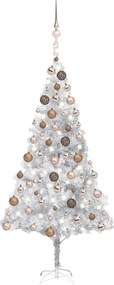 vidaXL Umělý vánoční stromek s LED a sadou koulí 180 cm PVC [3077504] Barva: Stříbrná a růžová
