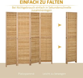 HOMCOM 4dílný paraván, rozdělovač místností, dělící stěna 160 x 170 cm, skládací paraván, rozdělovač místností z bambusu, paraván do obývacího pokoje…