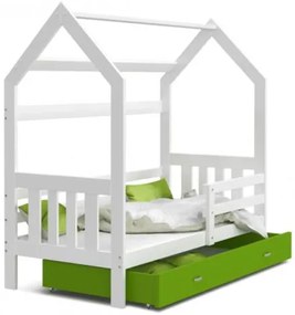 Dětská postel DOMEK 2 se šuplíkem 190x80 cm bílá zelená