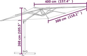 vidaXL Konzolový slunečník s LED azurově modrý 400 x 300 cm [319932]