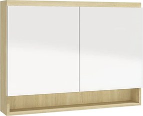 Koupelnová skříňka se zrcadlem 80 x 15 x 60 cm MDF bílá a dub 331537