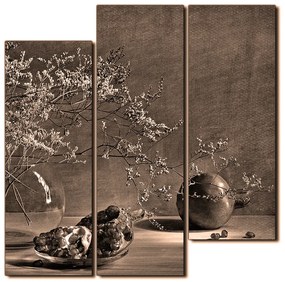 Obraz na plátně - Zátiší - větev a granátové jablko - čtverec 3274FD (105x105 cm)
