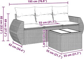 4dílná zahradní sedací souprava s poduškami černá polyratan 3253403
