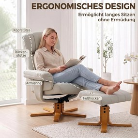 HOMCOM relaxační křeslo, opěradlo nastavitelné do 130°, otočné křeslo 360° s podnožkou, krémově bílé